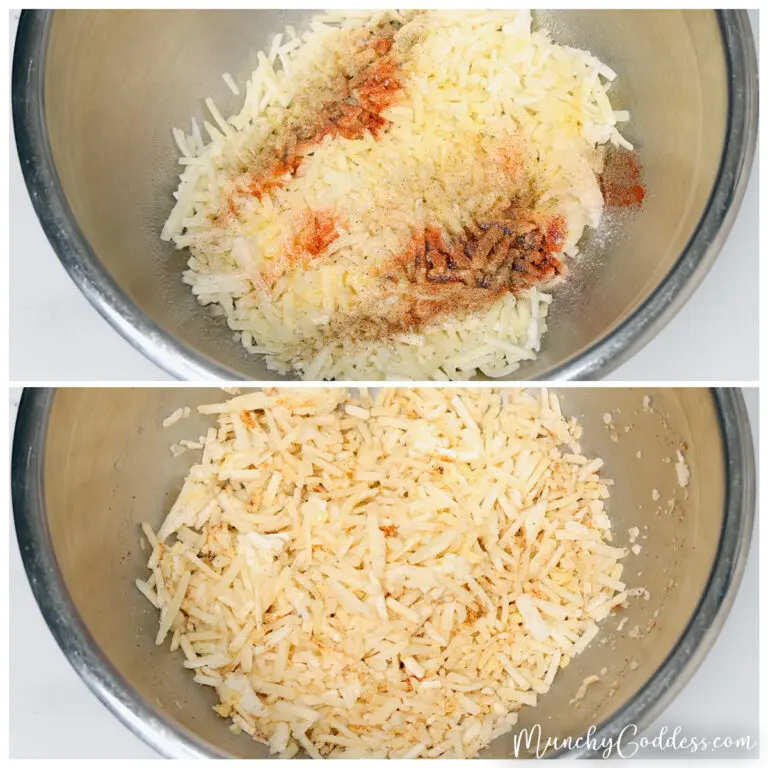 Easy Air Fryer Frozen Shredded Hash Browns + Video | Munchy Goddess