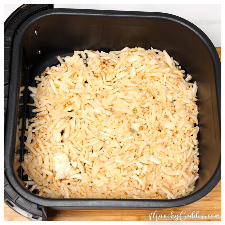 Easy Air Fryer Frozen Shredded Hash Browns + Video | Munchy Goddess