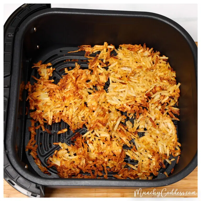 Easy Air Fryer Frozen Shredded Hash Browns + Video | Munchy Goddess